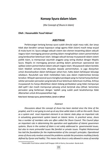 Konsep Syura dalam Islam - BAPPEDA Aceh Konsep Syura dalam Islam - BAPPEDA Aceh