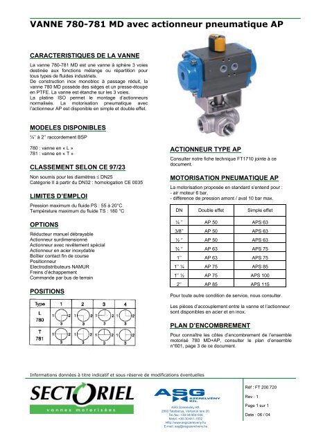 VANNE 780-781 MD avec actionneur pneumatique AP - ASG ...