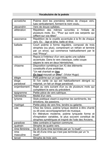 Vocabulaire de la poésie acrostiche Poème dont les premières ...