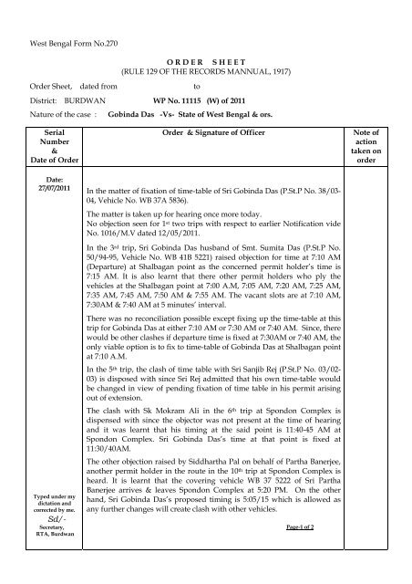 The Hon'ble High Court Order Sheet. - Official Website of Burdwan ...