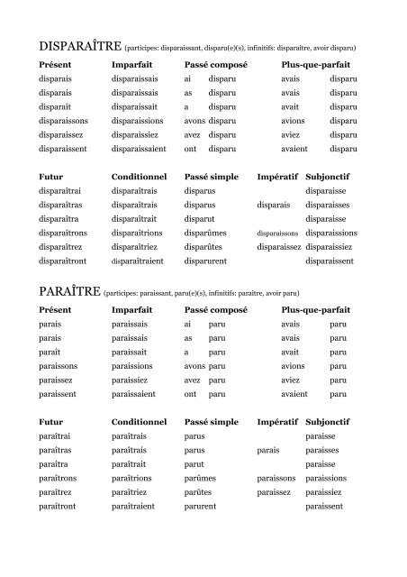 DISPARAÎTRE (participes: