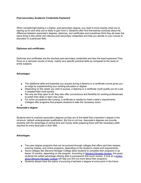 Post-Secondary Academic Credentials Explained