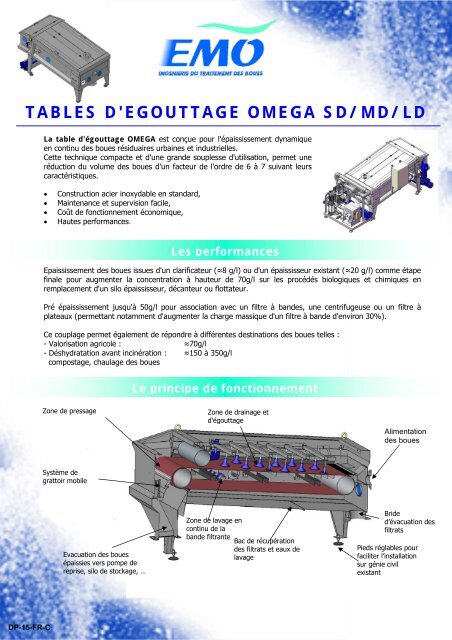 TABLES D'EGOUTTAGE OMEGA SD/MD/LD - EMO
