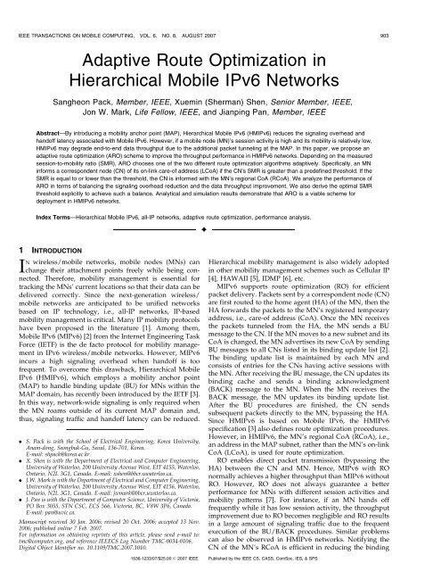 Adaptive Route Optimization in Hierarchical Mobile ... - IEEE Xplore