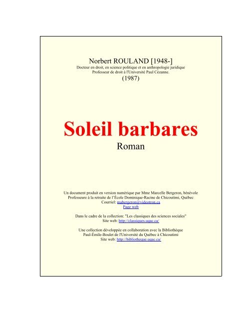 Norbert Rouland - Les Classiques des sciences sociales - UQAC