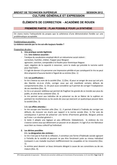 B.T.S. : sujet 2012 (éléments de correction) - Site Lettres - Académie ...