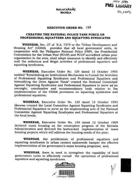 Executive Order No. 178, November 23, 1999 - Official Gazette of ...