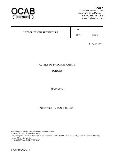 ACIERS DE PRECONTRAINTE TORONS - OCAB-OCBS
