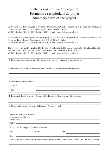 Scheda riassuntiva del progetto Formulaire recapitulatif du projet ...