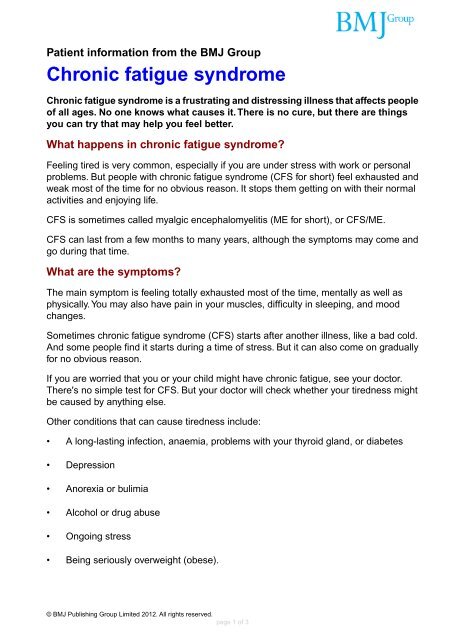 Chronic fatigue syndrome - Best Practice - BMJ.com