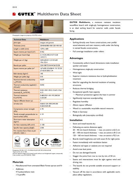 Multitherm Data Sheet - Gutex