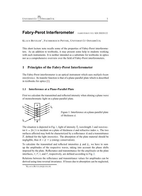 Fabry Perot Interferometer