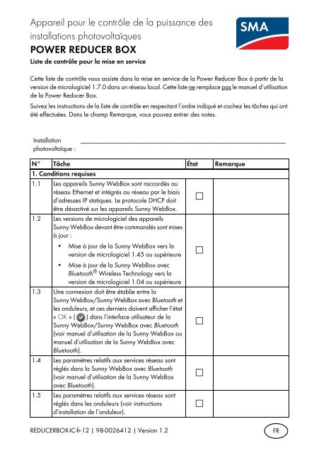 POWER REDUCER BOX - SMA Solar Technology AG