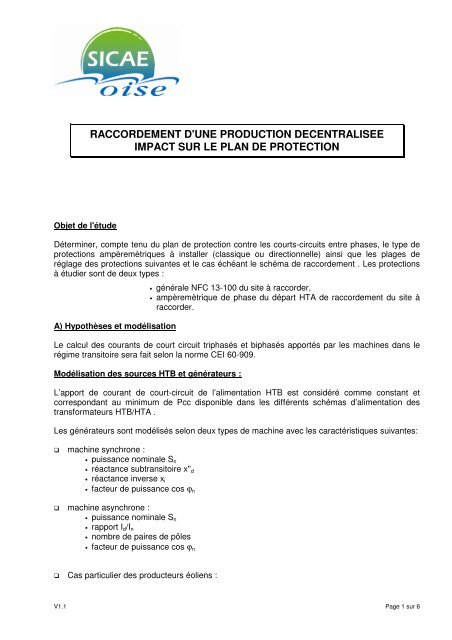 RACCORDEMENT D'UNE PRODUCTION ... - sicae-oise