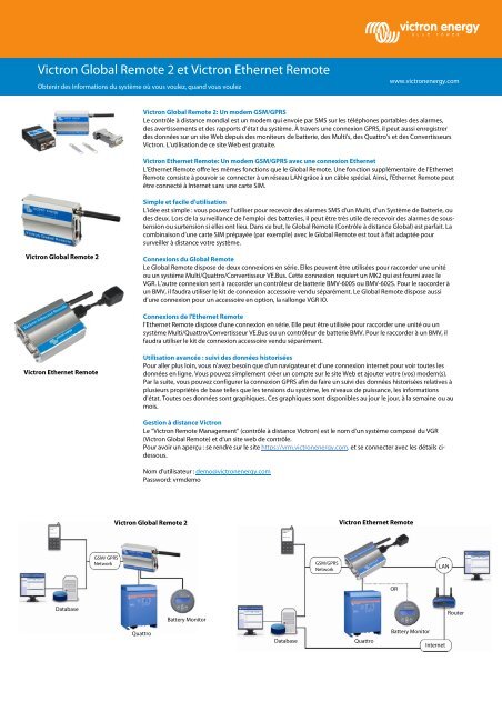 Victron Global Remote 2 et Victron Ethernet Remote - Ysebaert