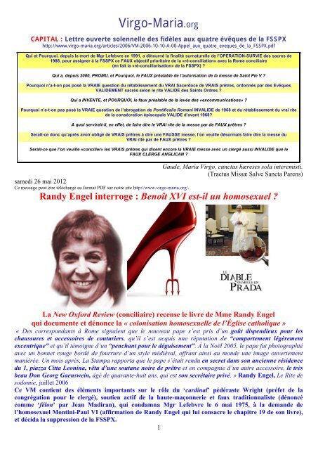 Randy Engel interroge : Benoît XVI est-il un ... - Virgo-Maria.org