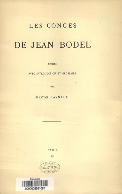 Les Conges de Jean Bodel - Bibliothèque numérique de l'école ...