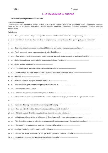 fiche - vocabulaire de théâtre