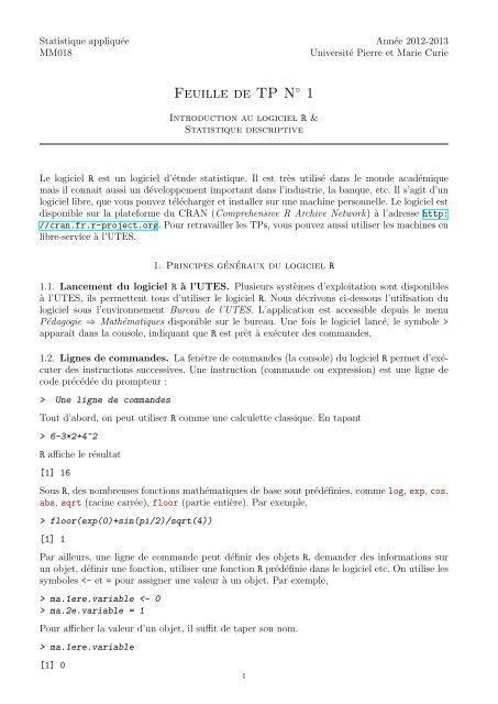 Feuille de TP N 1 - Université Pierre et Marie CURIE