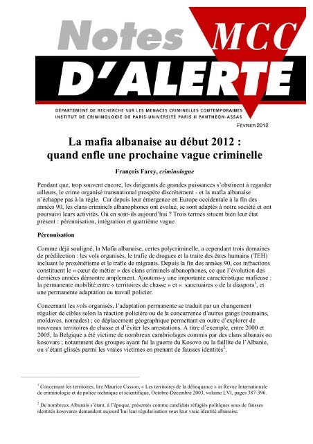 La mafia albanaise au début 2012 : quand enfle une ... - drmcc