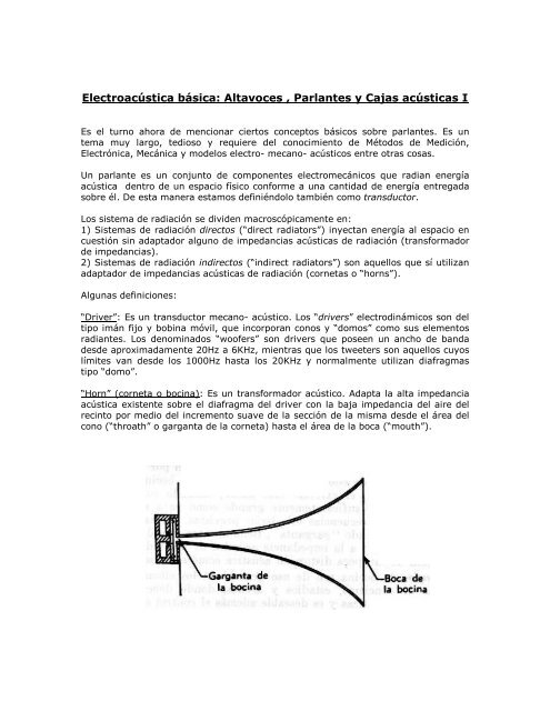 Electroacústica básica: Altavoces , Parlantes y Cajas acústicas I