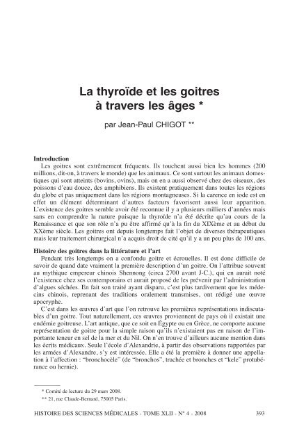 La thyroïde et les goitres à travers les âges The thyroid one and ...