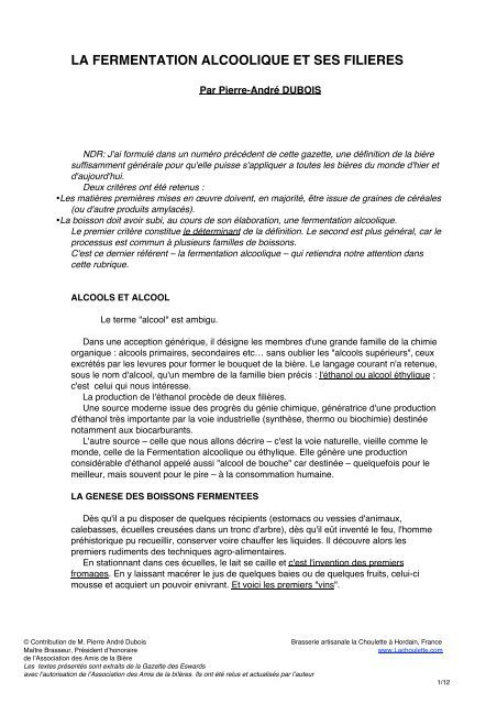 la fermentation alcoolique et ses filieres - Brasserie La Choulette