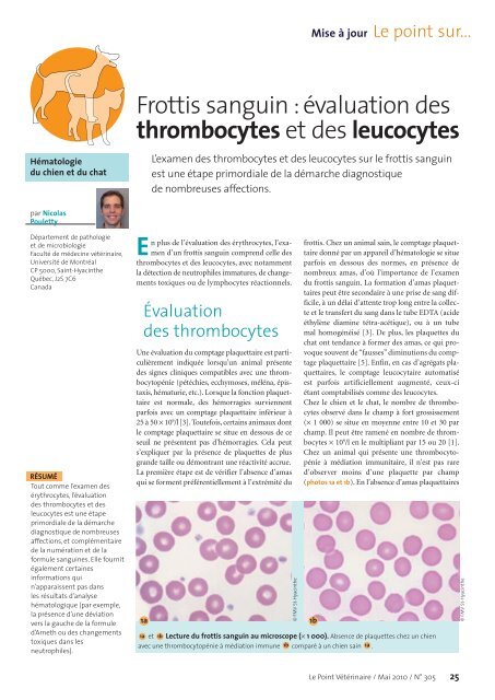 Frottis sanguin : évaluation des thrombocytes et ... - VETODIAG