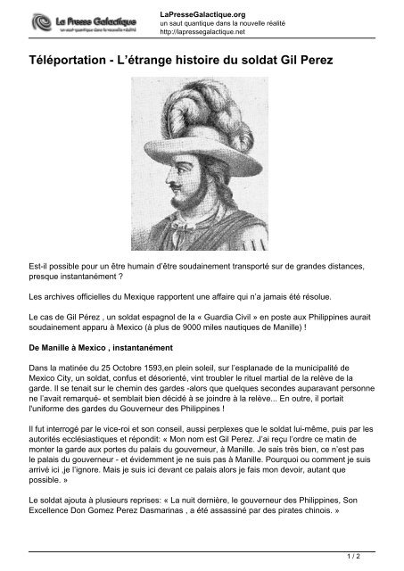 Téléportation - L'étrange histoire du soldat Gil Perez