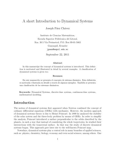 A short Introduction to Dynamical Systems - Blog de ESPOL ...