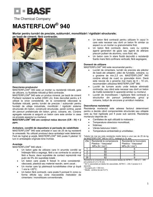 masterflow 940 tds - basf construction romania