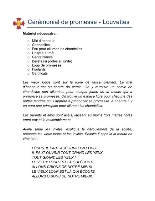 Cérémonial de promesse - Louvettes - Le Coin des Chefs de groupe ...