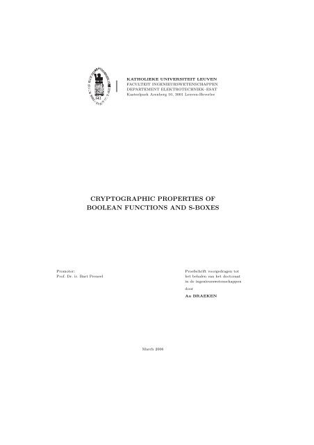 Cryptographic Properties Of Boolean Functions And S Boxes