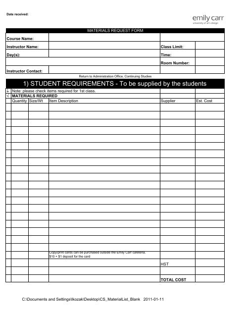 Blank Tool Inventory Forms