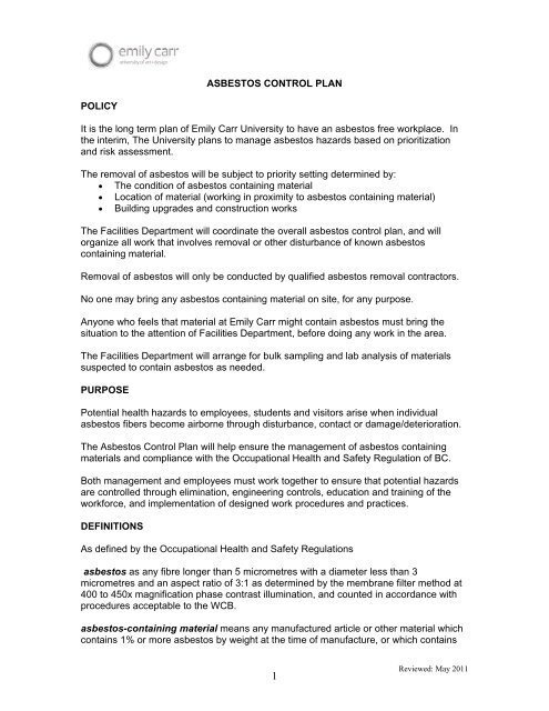 Asbestos Control Plan - Emily Carr University Blogs
