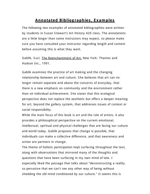 Annotated Bibliographies, Examples