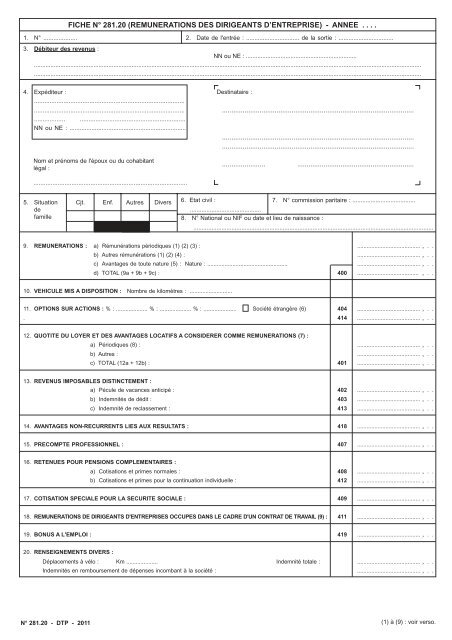 fiche n° 281.20 (remunerations des dirigeants d ... - Fiscus.fgov.be