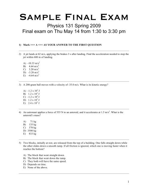 Sample Final Exam - Blogs at UMass Amherst