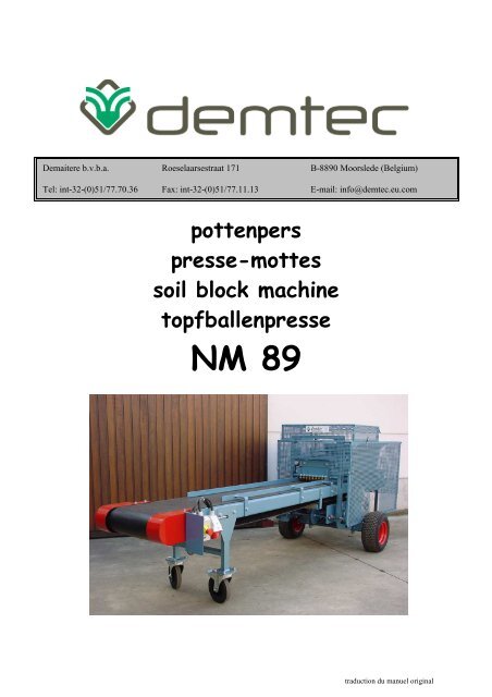 manuel d'utilisation en PDF - Demaitere.fr