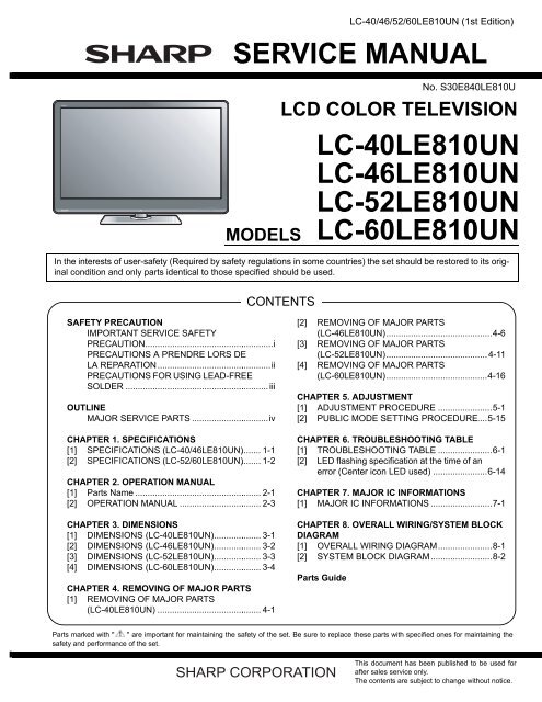 SERVICE MANUAL LC-40LE810UN LC-46LE810UN LC-52LE810UN LC-60LE810UN ...