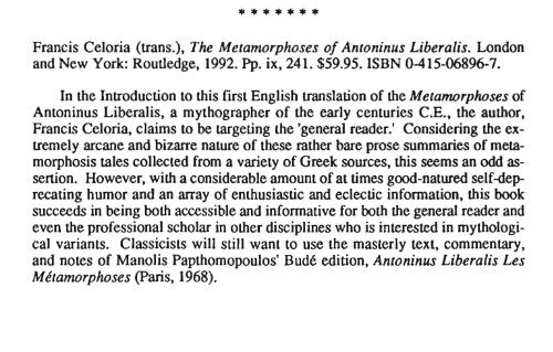 4.6, Francis Celoria, The Metamorphoses of Antoninus Liberalis (K ...