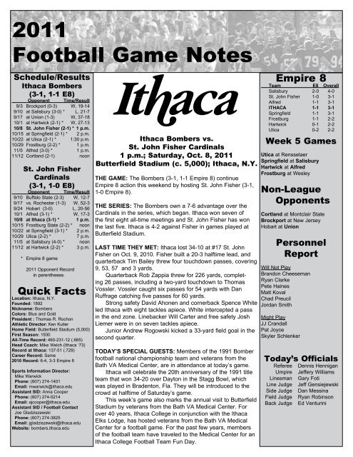 2011 Football Game Notes - Ithaca College Athletics