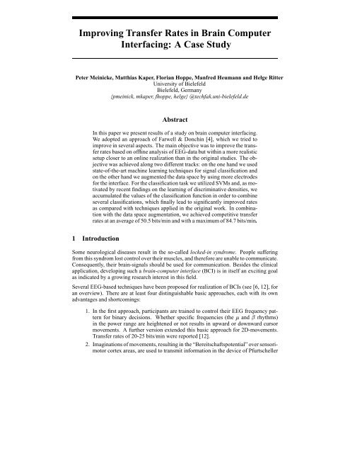 Improving Transfer Rates in Brain Computer Interfacing: A ... - NIPS