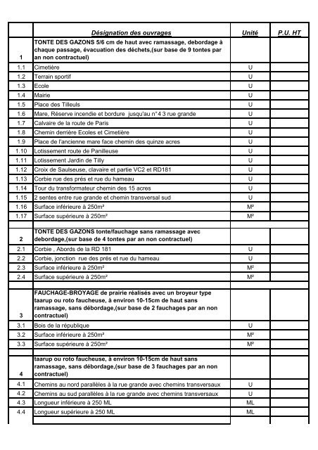 Bordereau de prix unitaires - mairie de Tilly 27 Eure