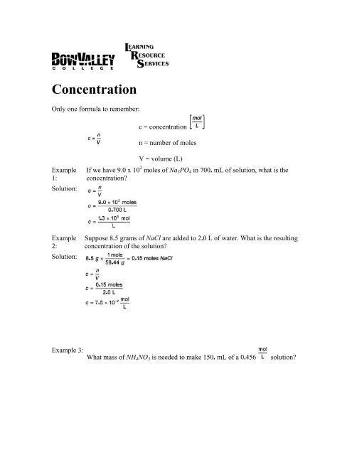 Concentration Chemistry Examples