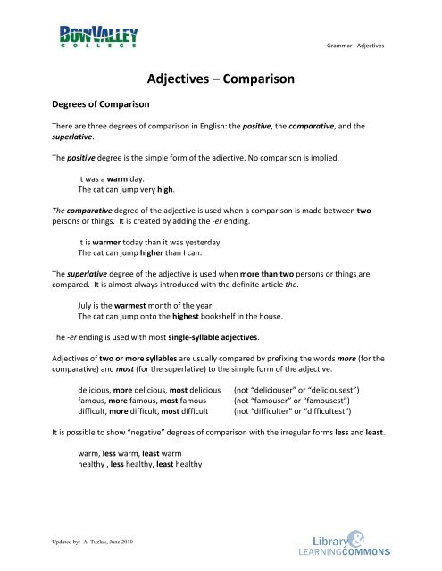 Adjectives - Bow Valley College