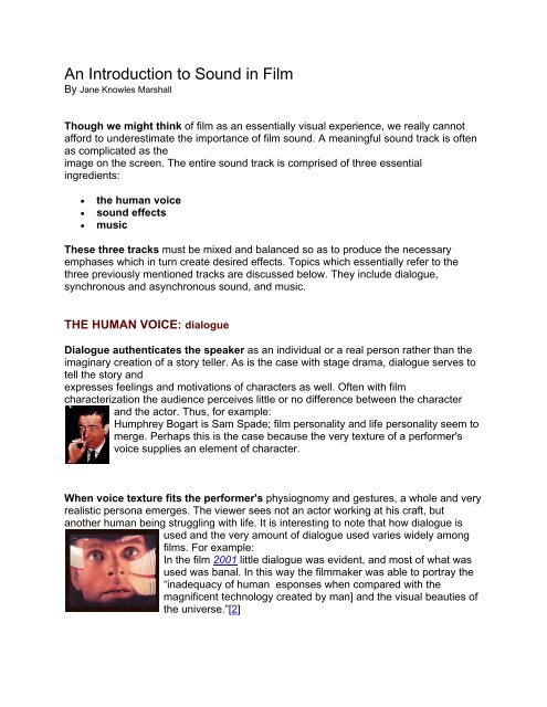 An Introduction to Sound in Film - bobbybelote.com