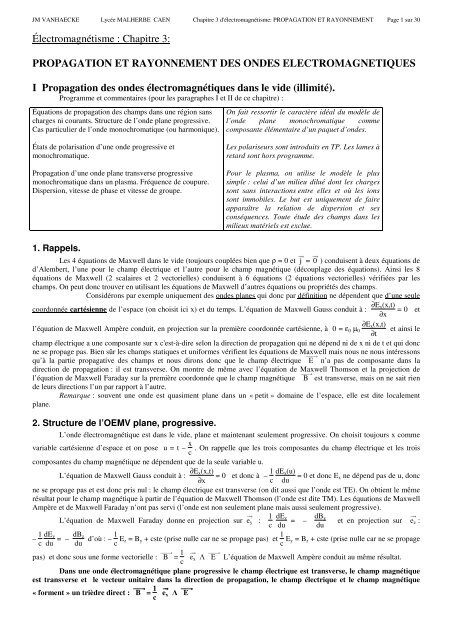 PROPAGATION ET RAYONNEMENT DES ONDES ...
