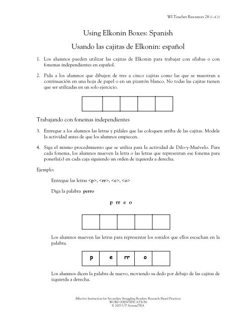 Using Elkonin Sound Boxes: Spanish (Usando las cajitas de Elkonin ...