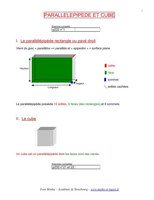 PARALLELEPIPEDE ET CUBE - maths et tiques